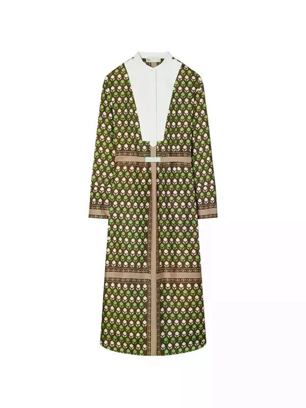 Tory Burch Silk Twill Shirtdress With Contrast Bib And Collar