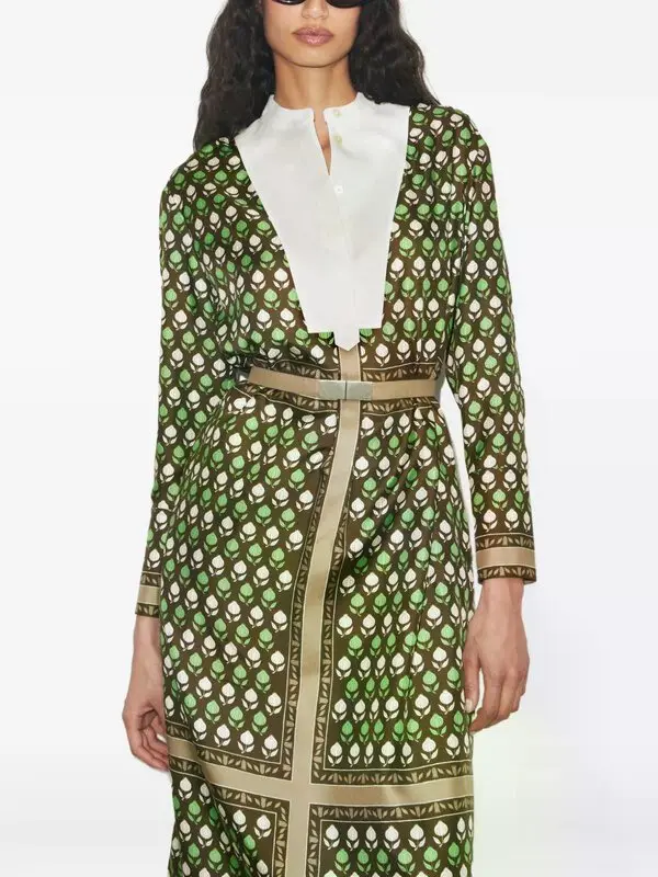 Tory Burch Silk Twill Shirtdress With Contrast Bib And Collar