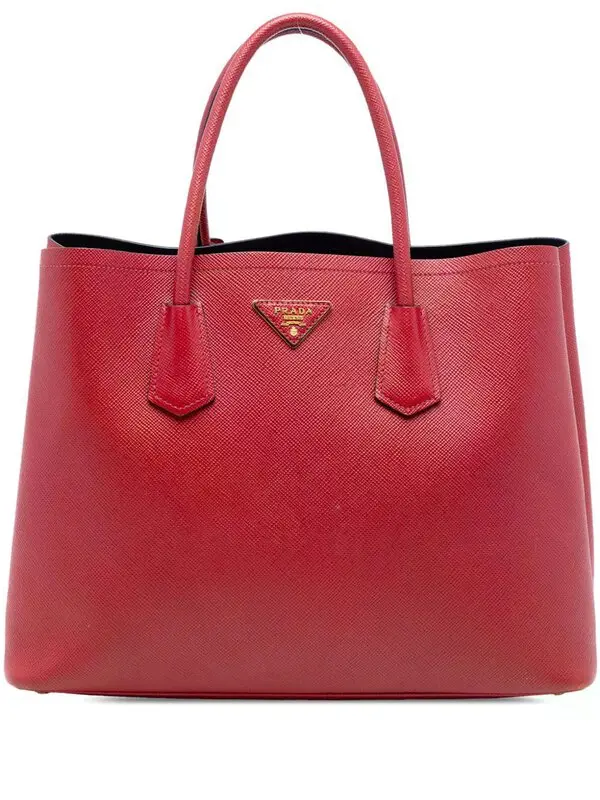 Prada 2010-2026 Medium Saffiano Cuir Double Satchel - Red
