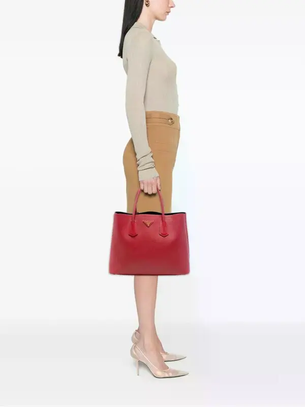 Prada 2010-2026 Medium Saffiano Cuir Double Satchel - Red