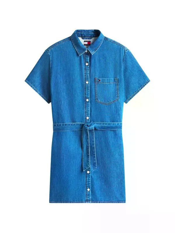 Tommy Hilfiger Denim Shirt Dress With Waist Tie - Blue