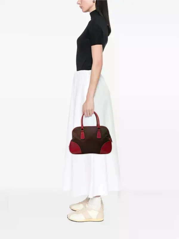Prada Cinghiale Trimmed Canvas Canapa Bauletto Bag - Brown