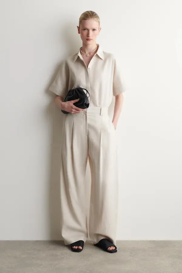 Cos Oversized Short-sleeved Linen Shirt - Beige