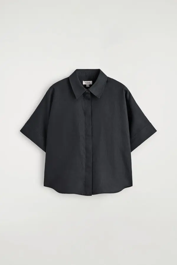 Cos Oversized Short-sleeved Linen Shirt - Black