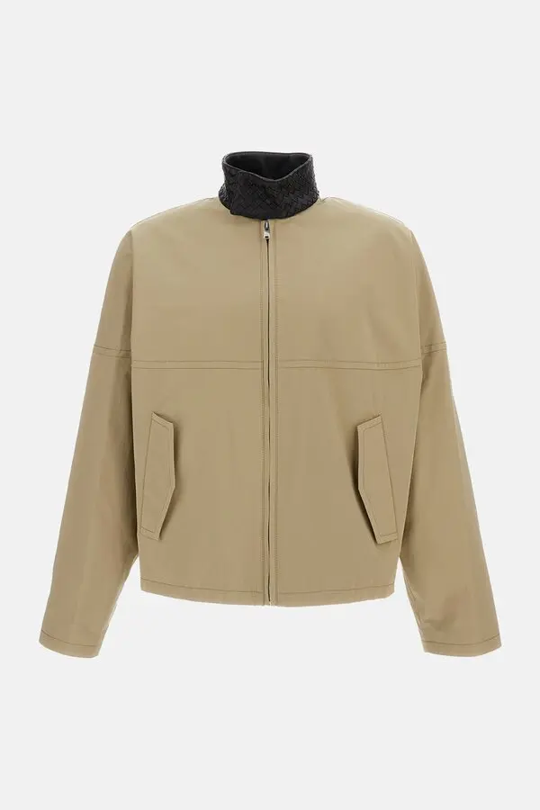 Bottega Veneta Cotton Jacket With Leather Collar - Beige
