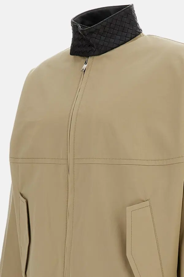 Bottega Veneta Cotton Jacket With Leather Collar - Beige