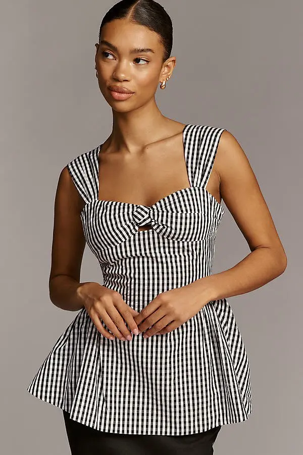 Faithfull The Brand Lucia Peplum Top - Black Textured Gingham