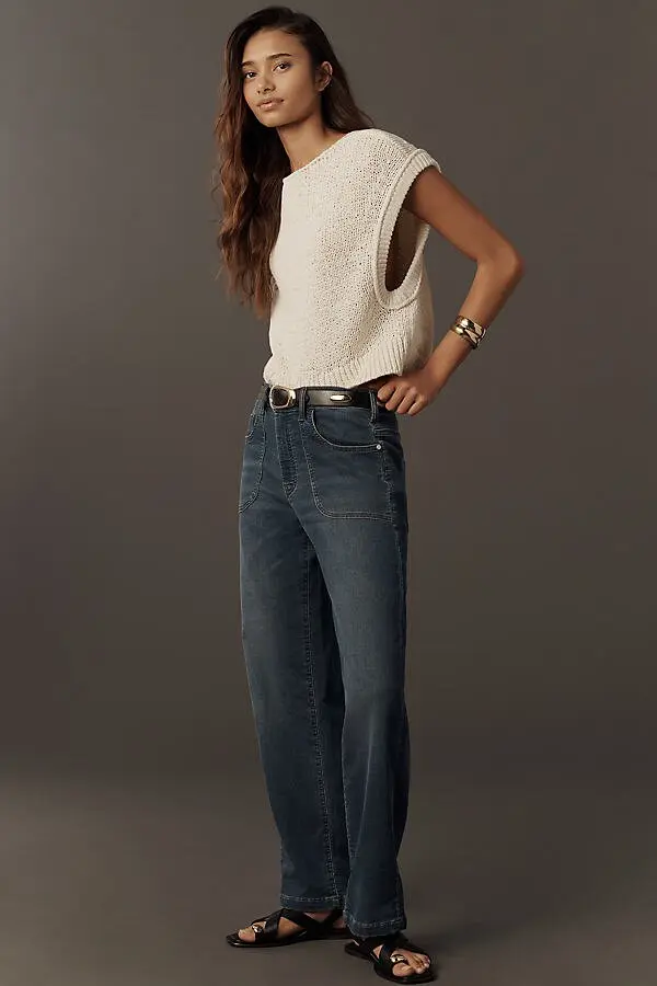PILCRO Jenna Mid-rise Relaxed Knit Jeans - Medium Denim