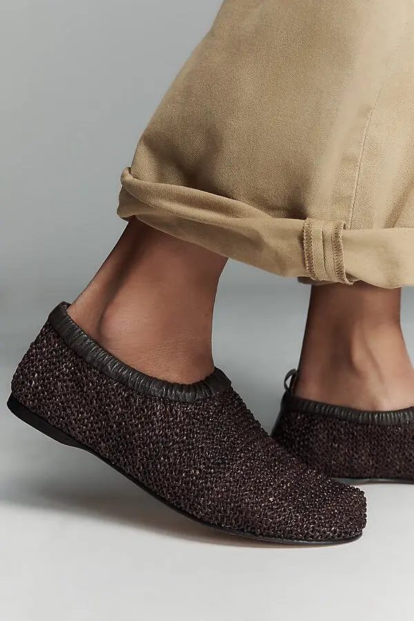 SILENT D Ronit Raffia Flats - Brown Raffia