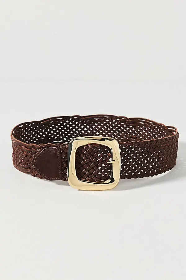 Anthropologie Woven Stretch Square Buckle Belt - Brown