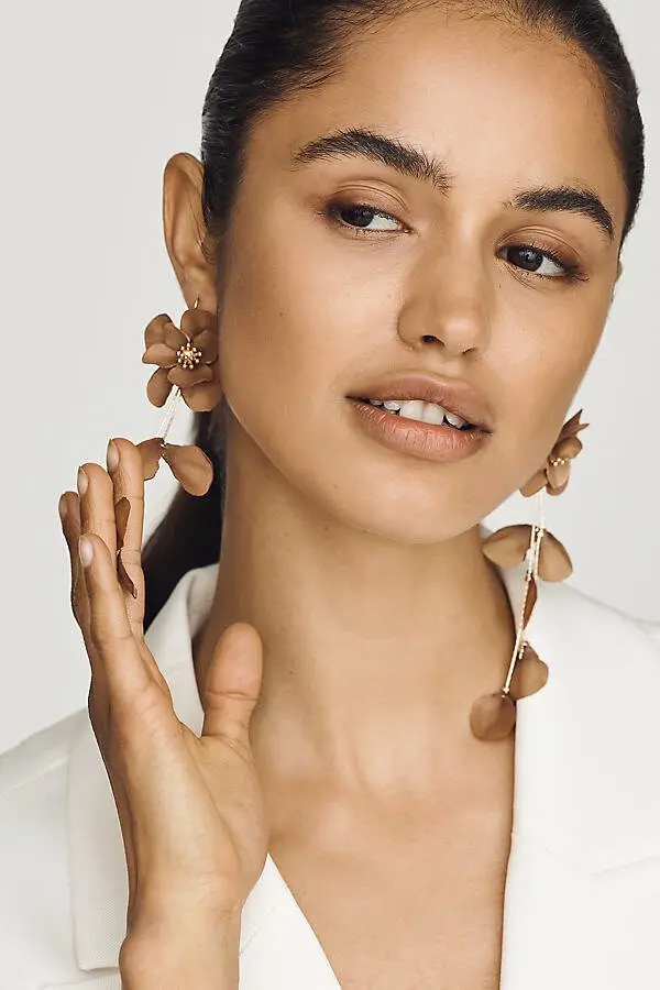 Anthropologie Petal Drop Earrings - Chocolate