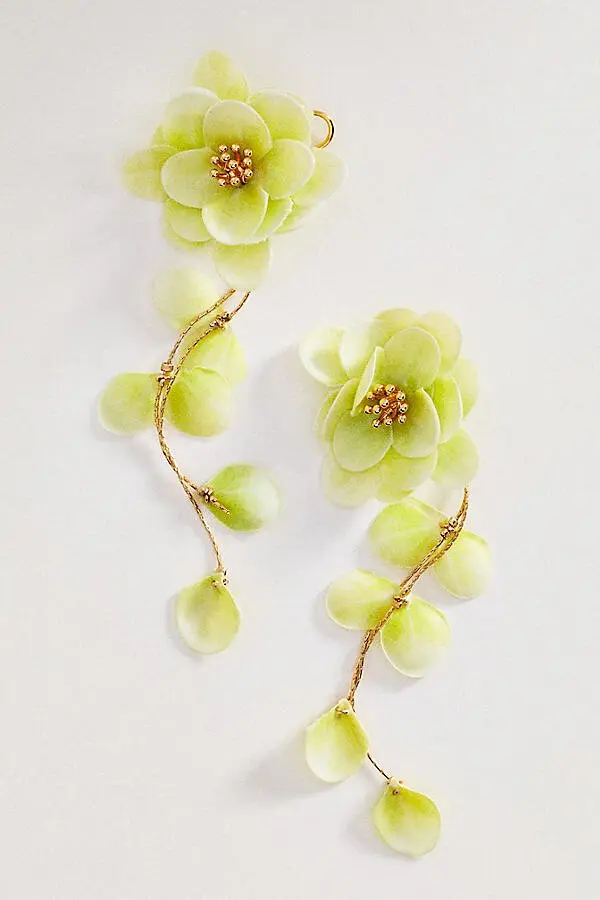 Anthropologie Petal Drop Earrings - Lime