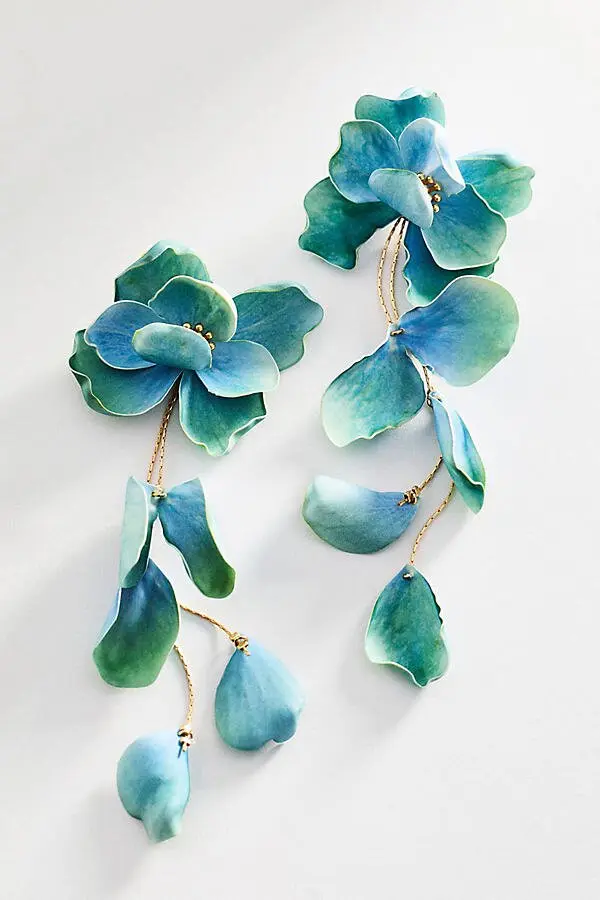 Anthropologie Petal Drop Earrings - Teal