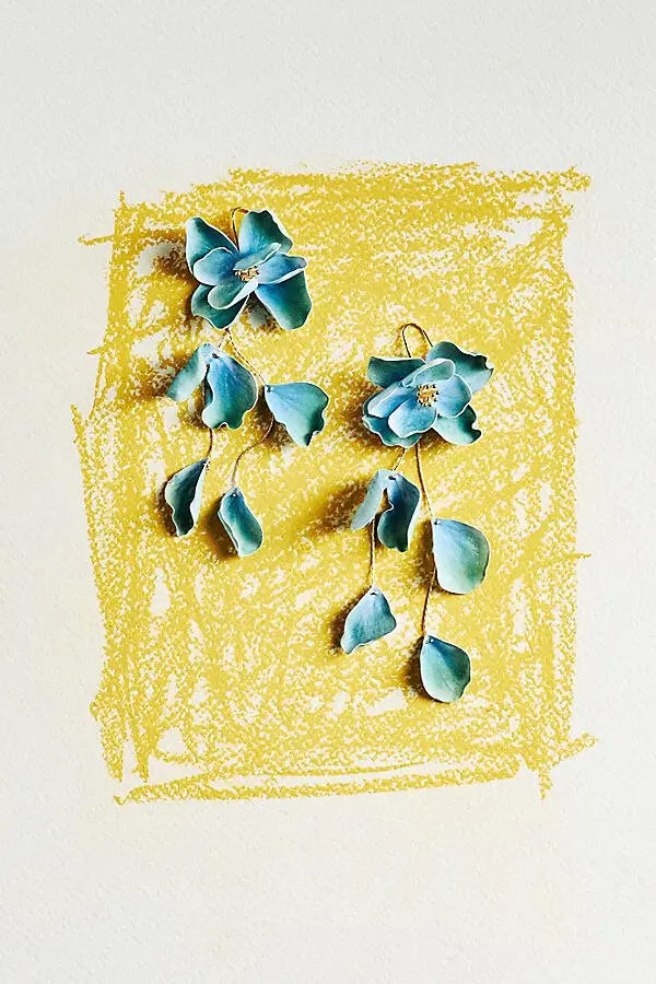 Anthropologie Petal Drop Earrings - Teal