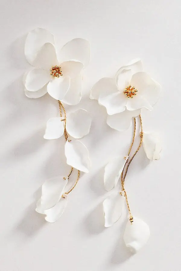 Anthropologie Petal Drop Earrings - White