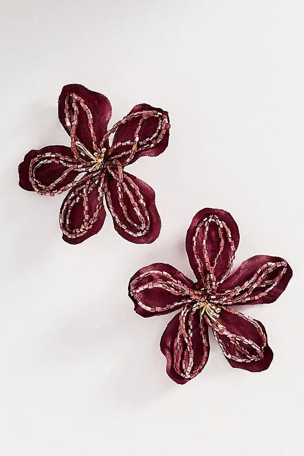 Anthropologie Bloom Beaded Post Earrings - Wine
