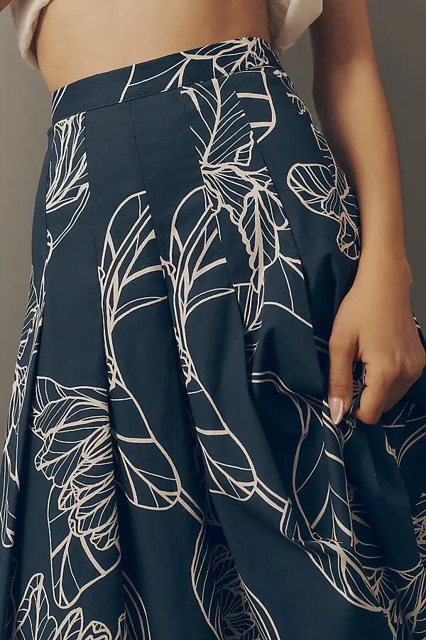 HUTCH Emry Poplin Midi Skirt - Navy