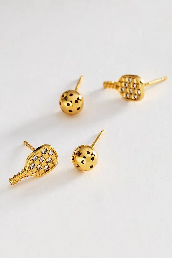 Anthropologie Pickleball Icons Stud Earrings - Gold