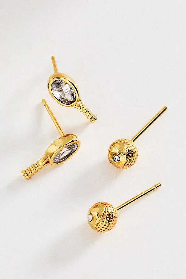 Anthropologie Tennis Icons Stud Earrings Set - Gold
