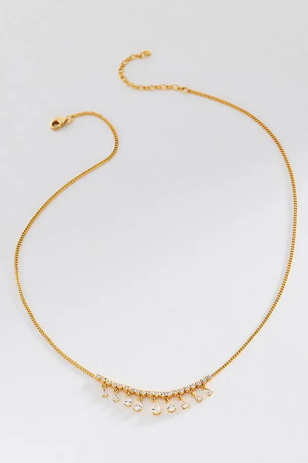 Anthropologie Crystal Tennis Necklace - Gold
