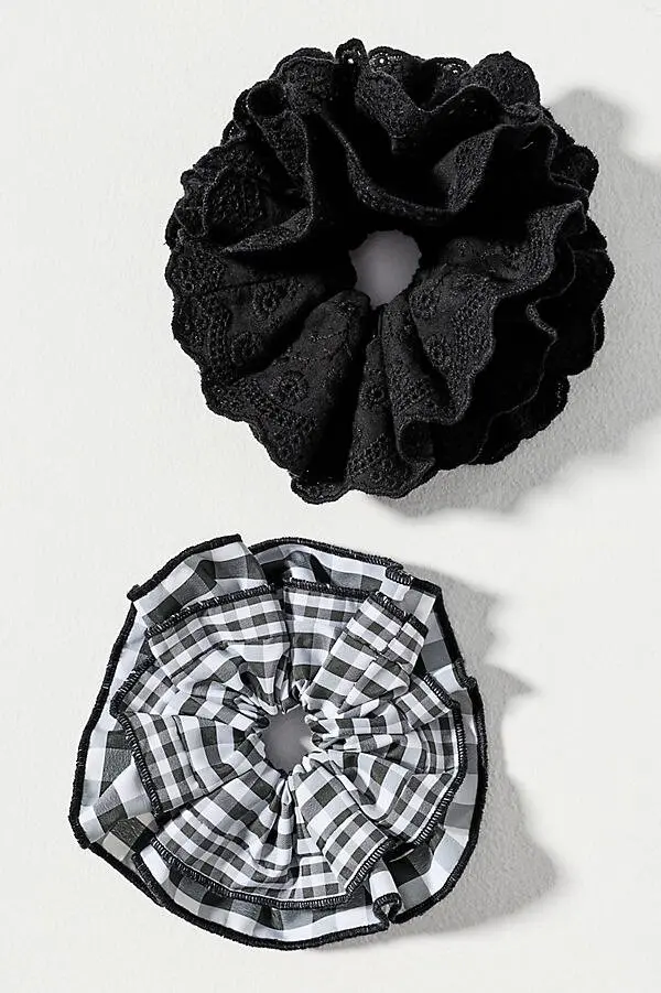 Anthropologie Eyelet & Gingham Scrunchie Set - Black