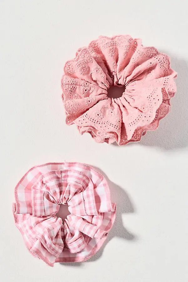 Anthropologie Eyelet & Gingham Scrunchie Set - Pink