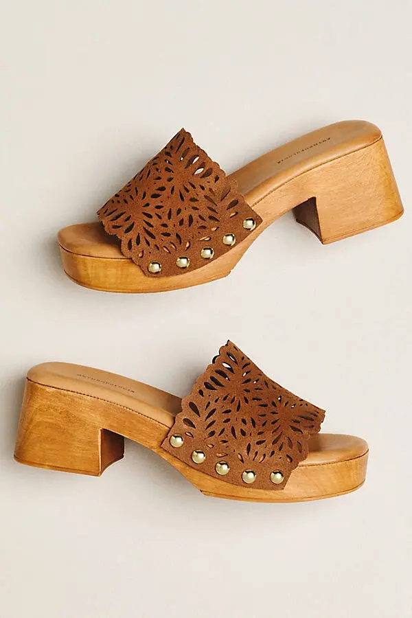 Anthropologie Scalloped Cutout Platform Sandals - Brown