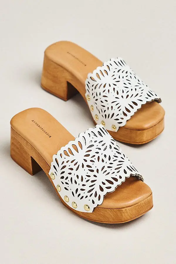 Anthropologie Scalloped Cutout Platform Sandals - White