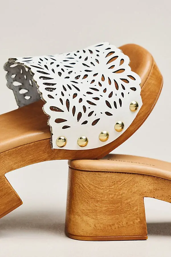 Anthropologie Scalloped Cutout Platform Sandals - White