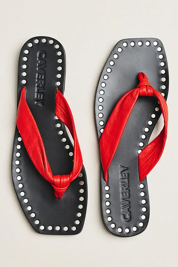 CAVERLEY Studded Thong Sandals - Flame Red