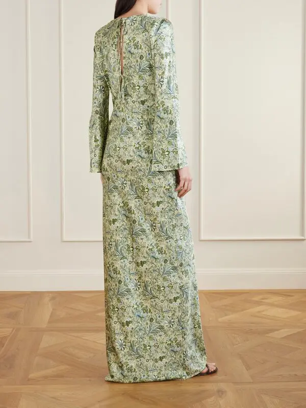 Veronica Beard Gemma Printed Silk-blend Satin Maxi Dress - Green