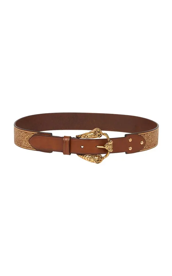 Etro 2.5cm Leather Belt With Gold Foil - Brown