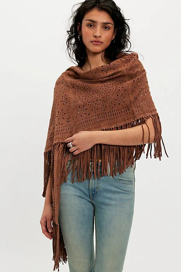 UNDERSTATED LEATHER Suede Cut Out Wrapable Scarf - Brown
