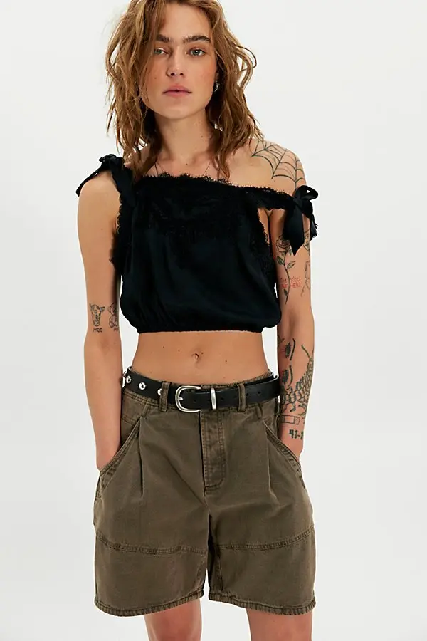Free People Wild Rebel Barrel Shorts - Teak