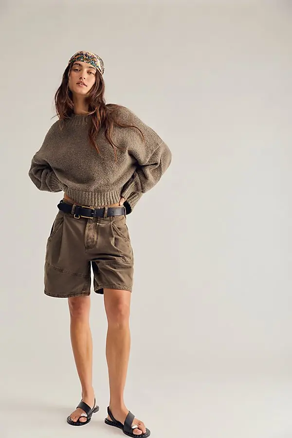 Free People Wild Rebel Barrel Shorts - Teak