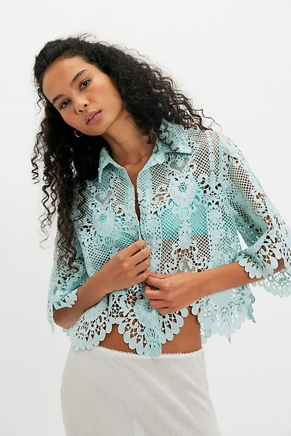 THE FARRA Crochet Pica Dyed Shirt - Blue