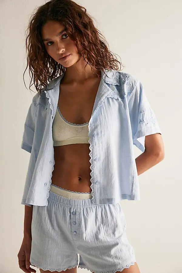 Free People Good Intentions Pj Set - Blue Finch