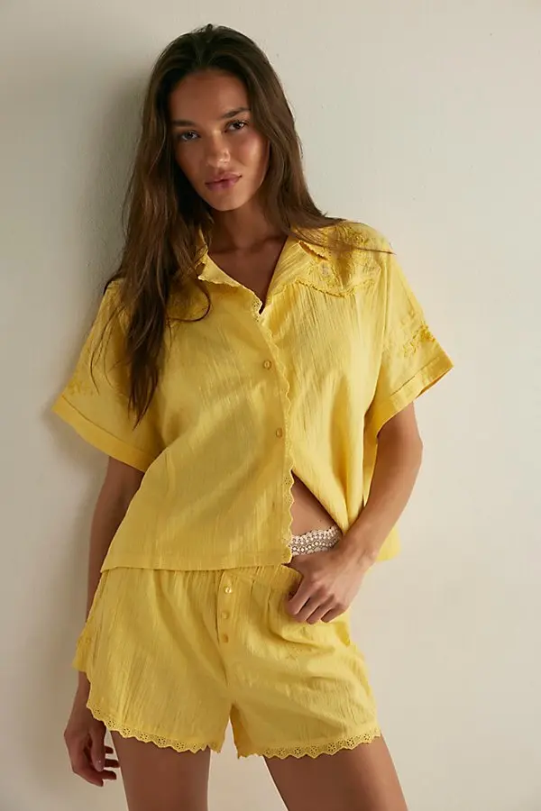 Free People Good Intentions Pj Set - Lemon Drop