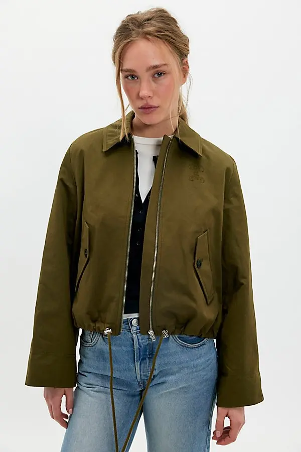 Closed Sportive Blouson Jacket With Drawstring Waist - Deep Olive