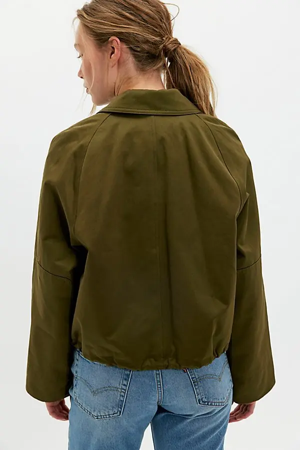 Closed Sportive Blouson Jacket With Drawstring Waist - Deep Olive