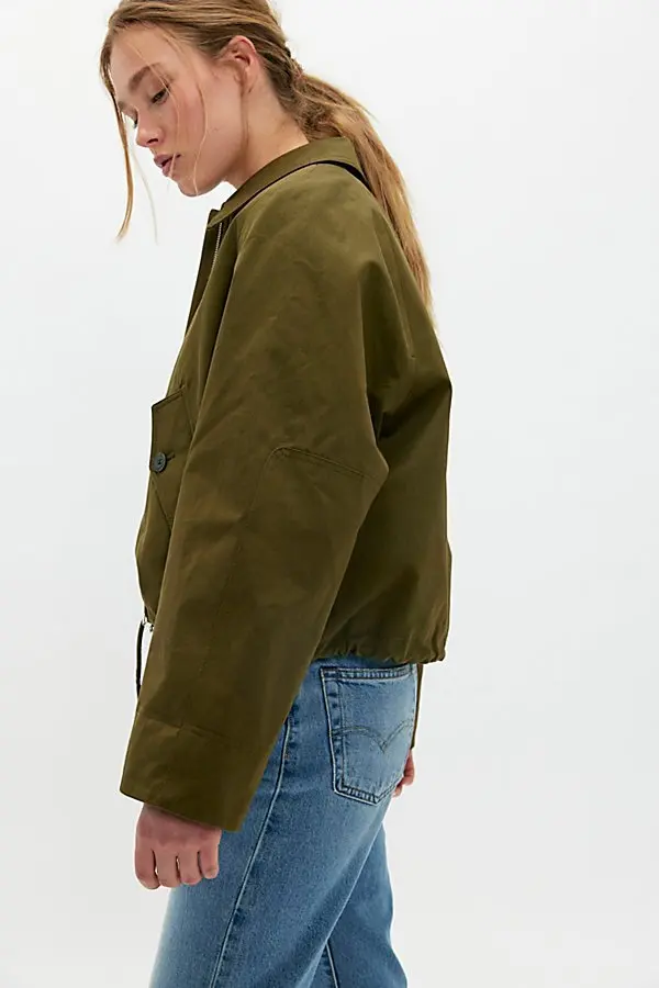 Closed Sportive Blouson Jacket With Drawstring Waist - Deep Olive