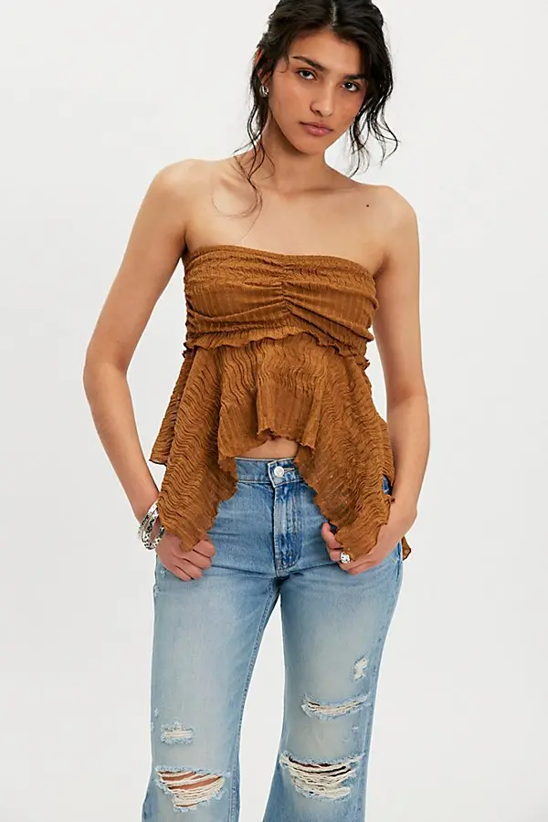 Free People Strapless Babydoll Tube Top With Asymmetrical Hem - Cathay
