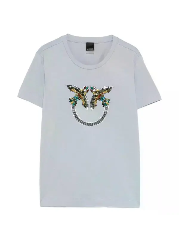 Pinko Crewneck Cotton T-shirt With Jewel Embroidery