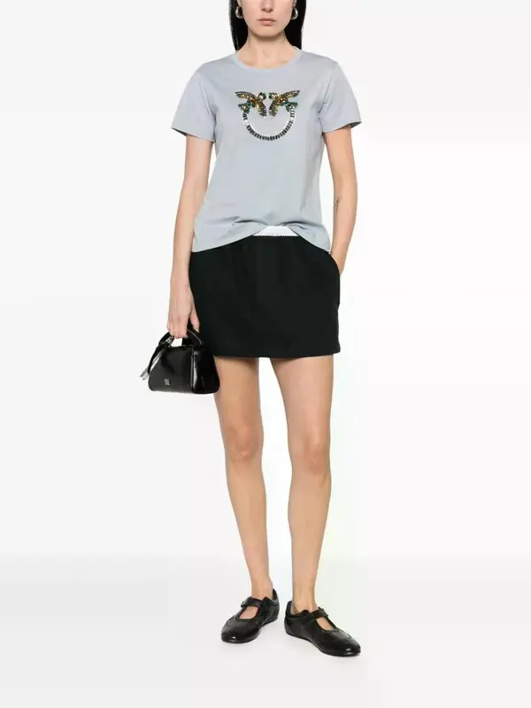 Pinko Crewneck Cotton T-shirt With Jewel Embroidery