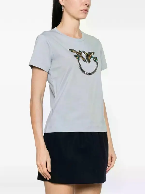 Pinko Crewneck Cotton T-shirt With Jewel Embroidery