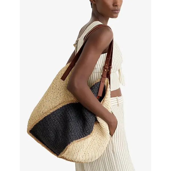 REISS Raffia Tote Bag With Diagonal Seam Detail