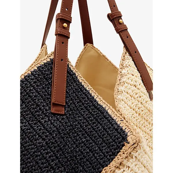 REISS Raffia Tote Bag With Diagonal Seam Detail