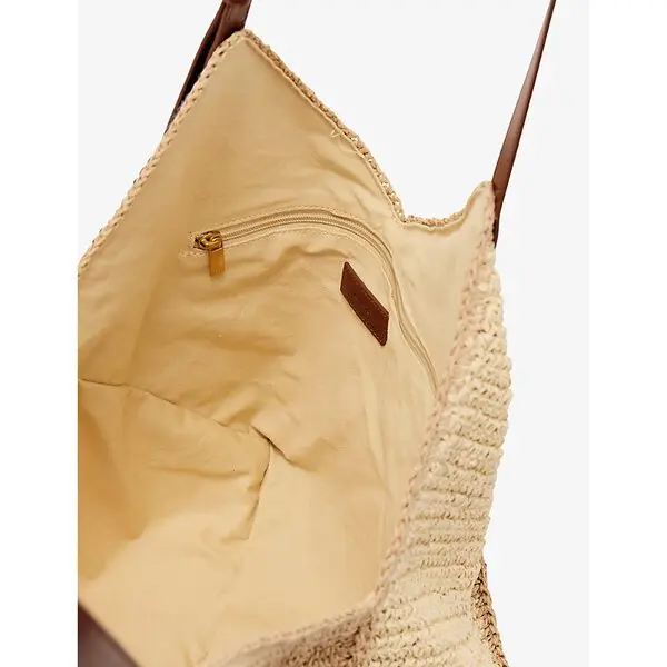 REISS Raffia Tote Bag With Diagonal Seam Detail