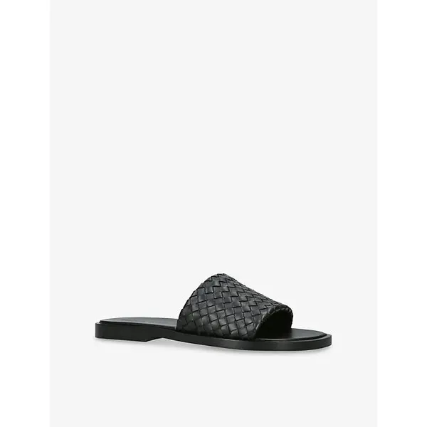 Bottega Veneta Elio Leather Woven Slides - Black