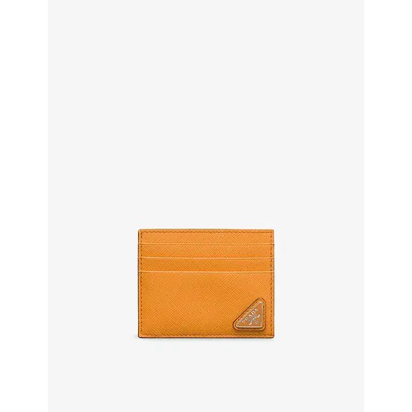Prada Triangle-plaque Leather Card Holder - Orange